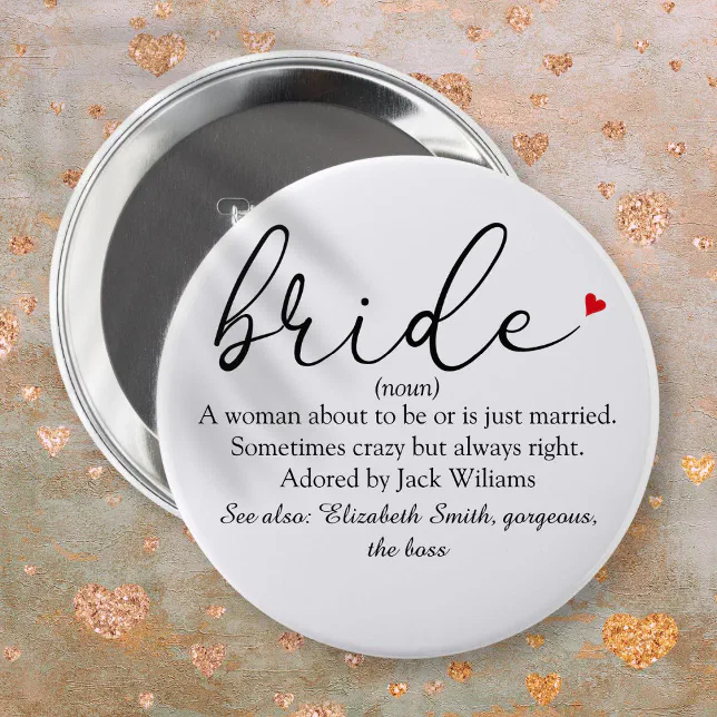 Script Bride Definition Bridal Shower Wedding Button | Zazzle