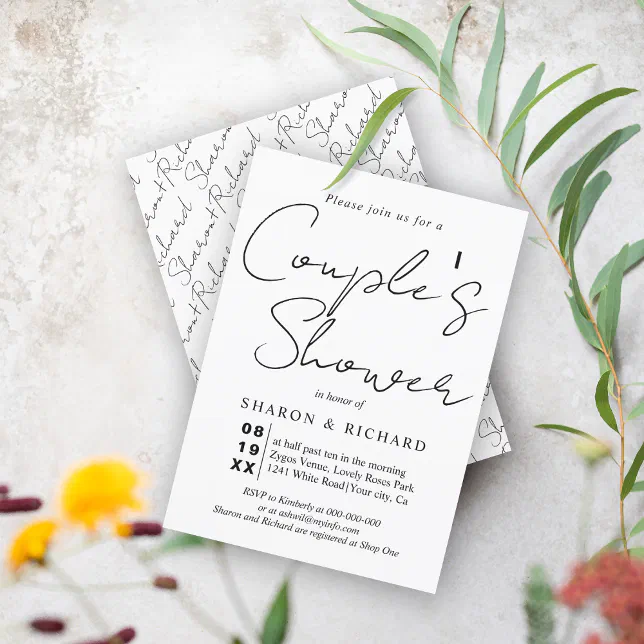 Script calligraphy black and white Couples shower Invitation | Zazzle