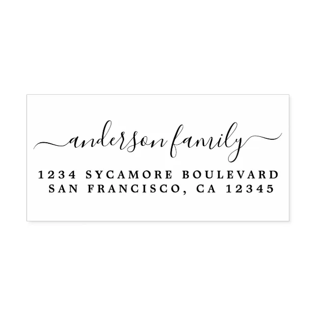 Script Calligraphy Family Name Return Address Self-inking Stamp | Zazzle