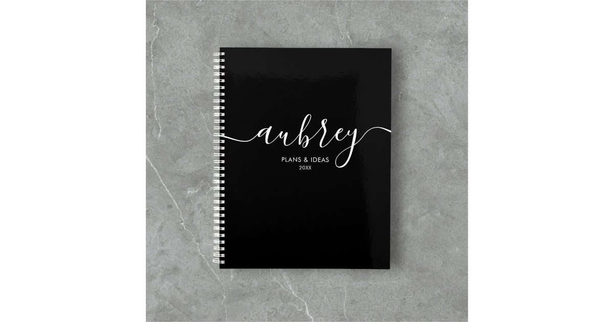 Script Calligraphy Modern Black Planner | Zazzle