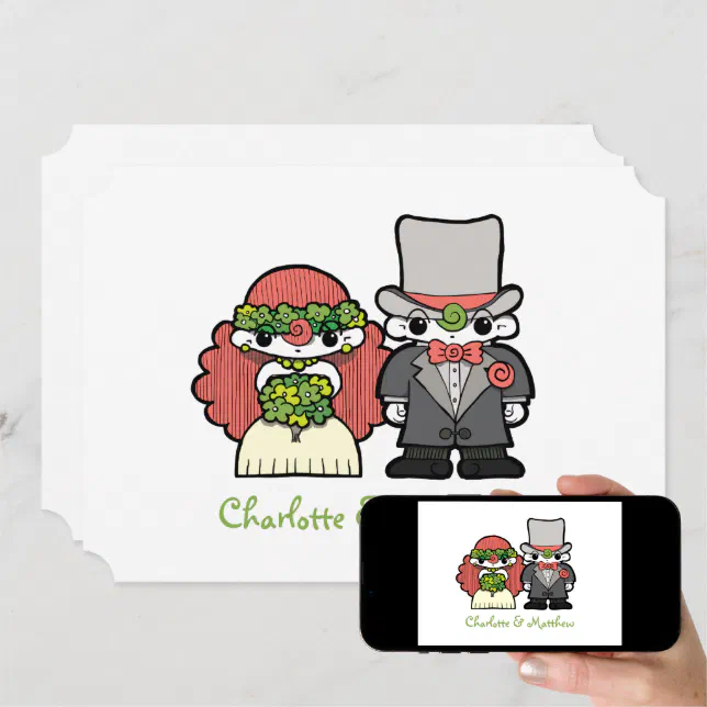 Script Cartoon Characters Whimsical Wedding Invitation | Zazzle