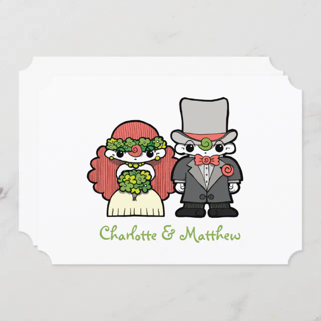 Script Cartoon Characters Whimsical Wedding Invitation | Zazzle