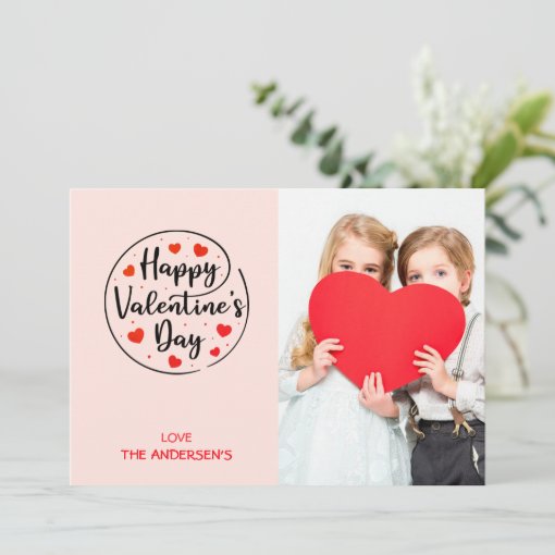 Script Circle Heart Happy Valentine's Day Photo Holiday Card | Zazzle