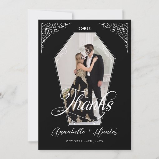 Script Coffin Photo Gothic Halloween Wedding Thank You Card | Zazzle
