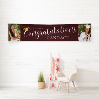 Script CONGRATULATIONS Photo Graduation Maroon Banner | Zazzle