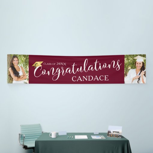 Script Congratulations Photo Graduation Maroon Banner Zazzle