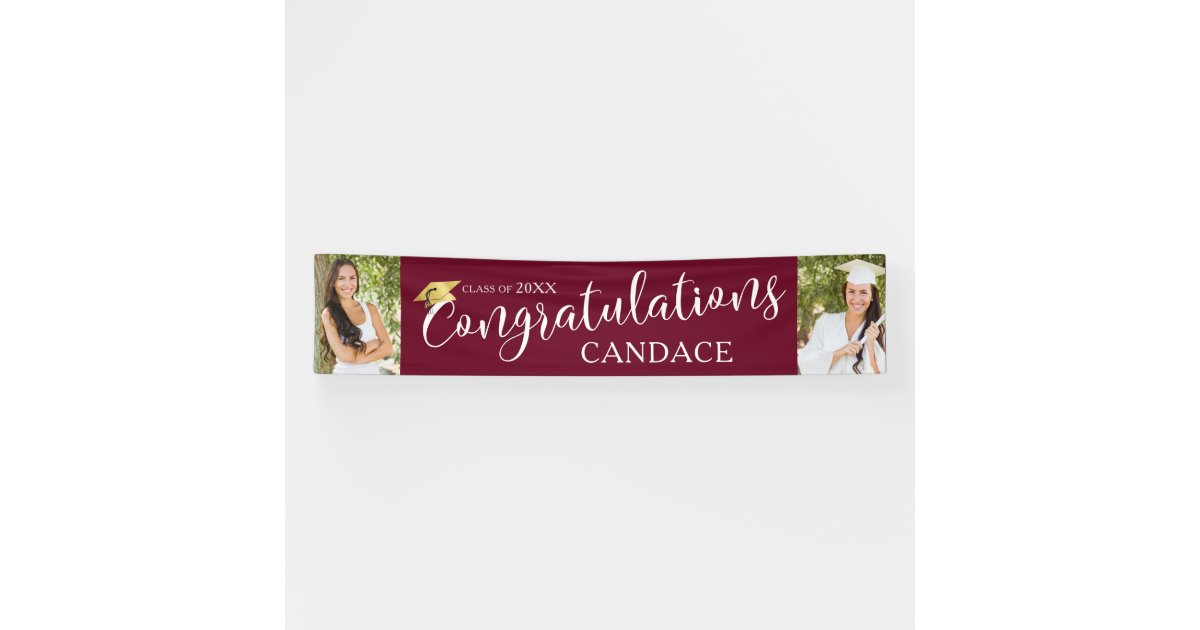 Script CONGRATULATIONS Photo Graduation Maroon Banner | Zazzle