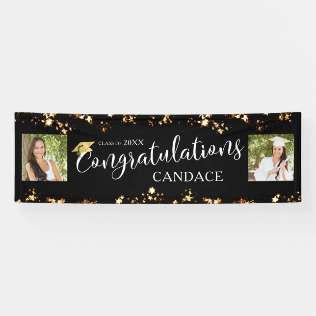 Script CONGRATULATIONS Photo Stars Black Banner | Zazzle