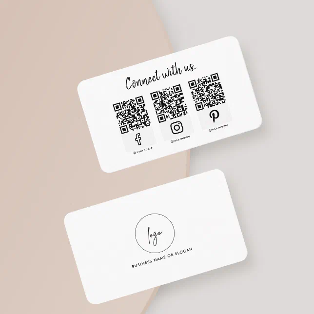 Script connect with us Social media logo QR code Business Card | Zazzle