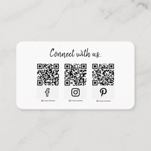 Script connect with us Social media logo QR code Business Card | Zazzle