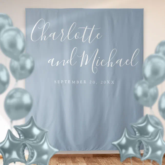 Script Dusty Blue Wedding Photo Booth Backdrop | Zazzle