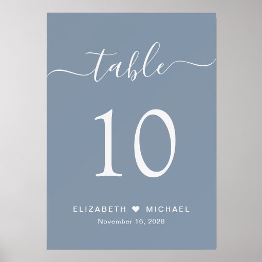 Script Dusty Blue Wedding Reception Table Number Holder | Zazzle