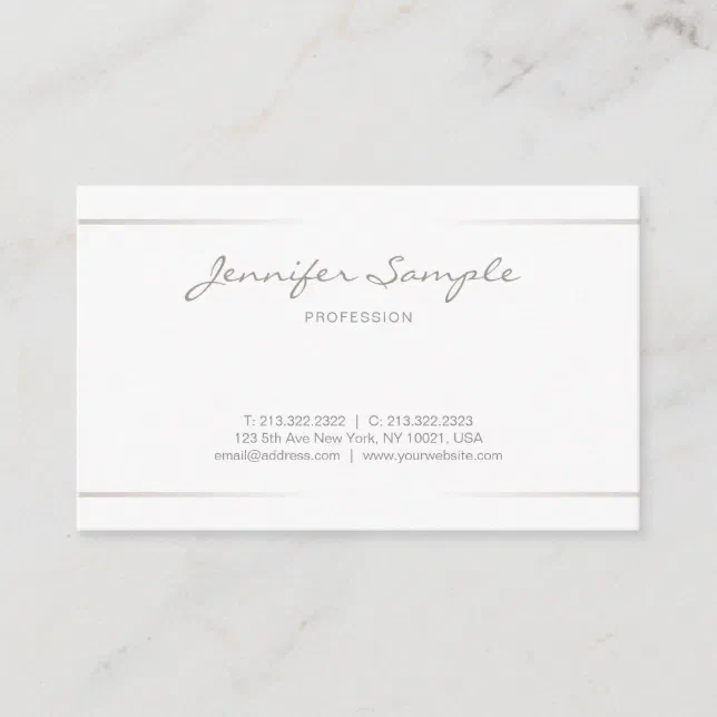 Script Elegant Professional Plain Silver Effect Business Card | Zazzle