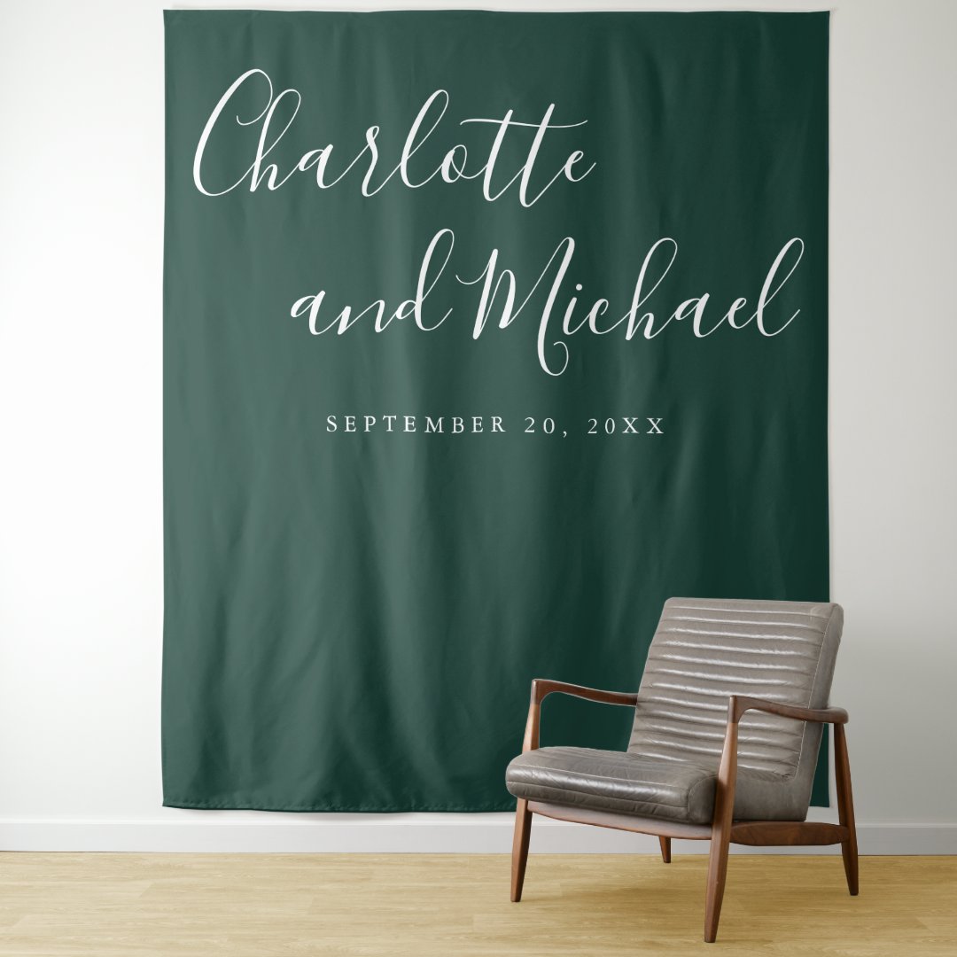 Script Emerald Green Wedding Photo Booth Backdrop | Zazzle