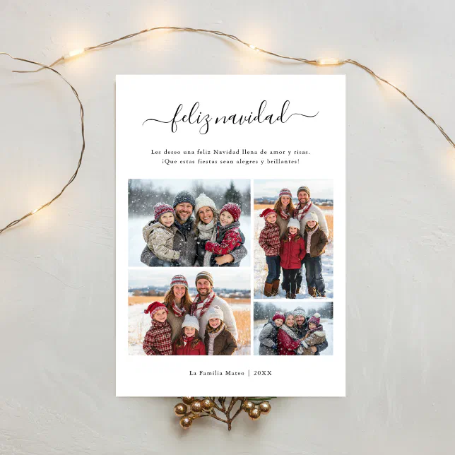 Script Feliz Navidad Spanish Christmas 4 Photo Holiday Card | Zazzle
