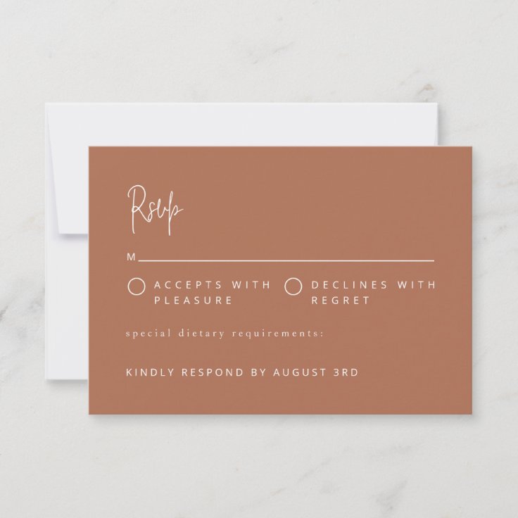 Script Font Modern Wedding Copper Color Block RSVP Card | Zazzle