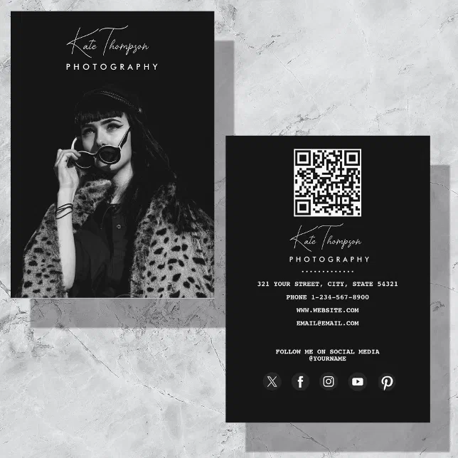 Script Font Photographer Black White Photography Business Card | Zazzle