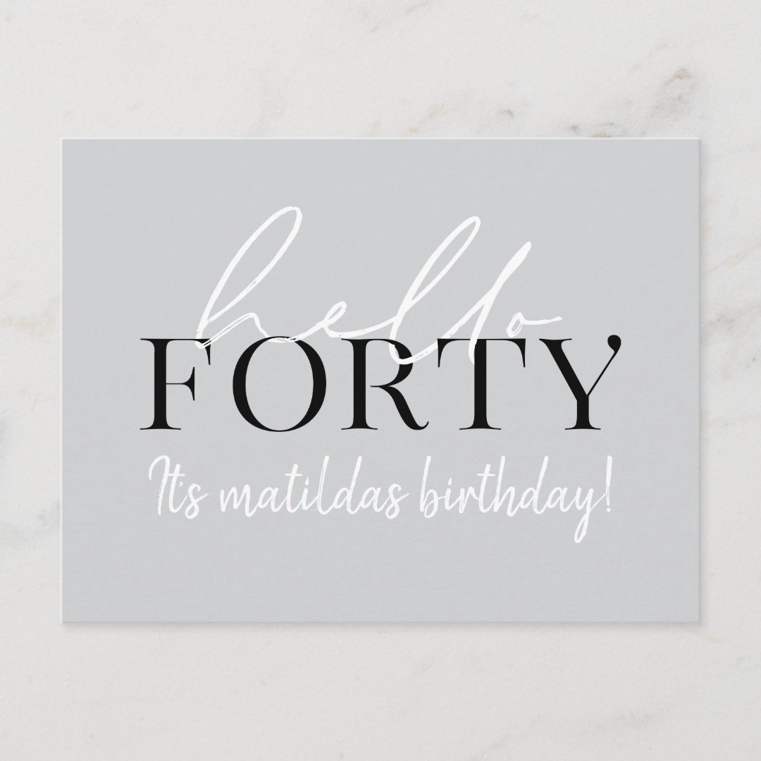 Script & geometric 40th birthday postcard | Zazzle