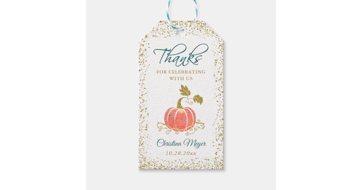 Script Glitter Pumpkin Fall Thank You Gift Tags | Zazzle