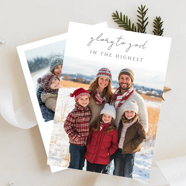 Script Glory to God Religious Christmas Photo Card | Zazzle