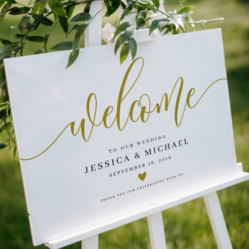 Script Gold Welcome Sign Foam Board | Zazzle