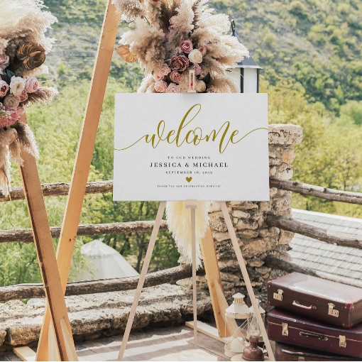 Script Gold Welcome Sign Foam Board | Zazzle
