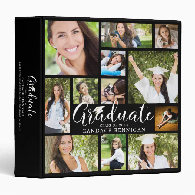 Script GRADUATE 12 Photo Collage Photo Album 3 Ring Binder | Zazzle