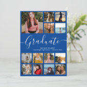 Script Graduate 14 Photo Collage Blue Graduation Invitation | Zazzle