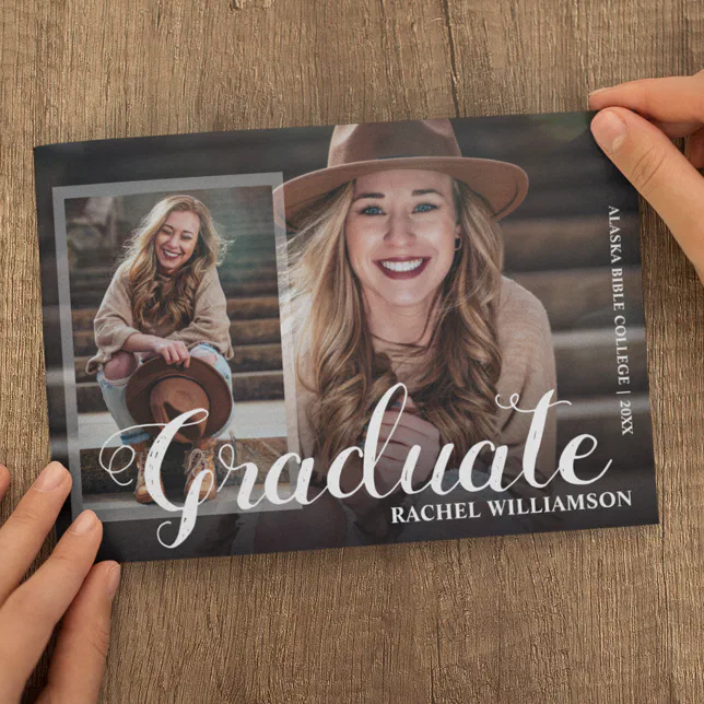 Script Graduate 2 Modern Photo Collage Graduation Announcement | Zazzle