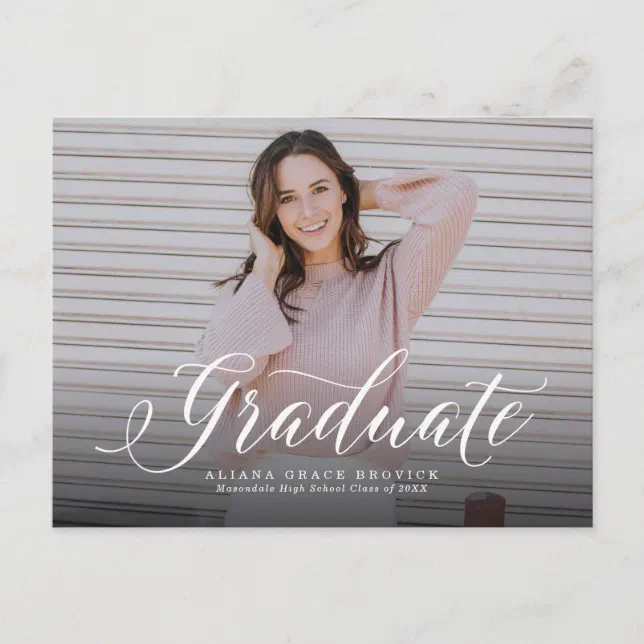 Script graduate classic postcard invitation | Zazzle