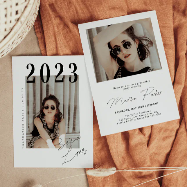 Script Graduation 2-sided Photo Portrait Party In Invitation | Zazzle