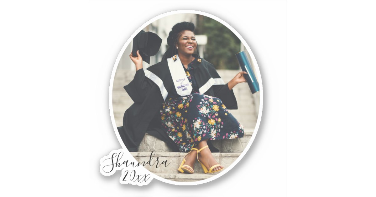 Script Graduation Photo Custom Cut Sticker | Zazzle