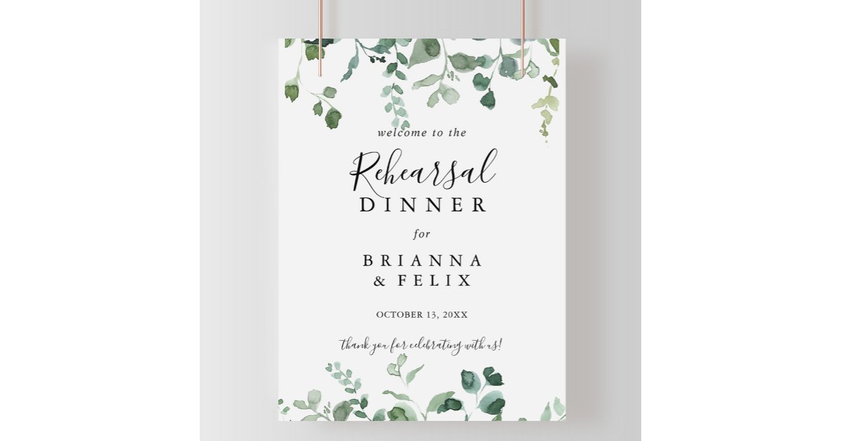 Script Green Foliage Rehearsal Dinner Welcome Poster | Zazzle