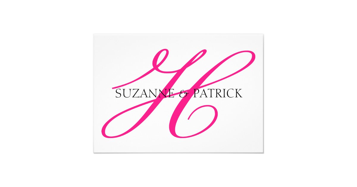 Script H Monogram Notecard (Hot Pink / Black)