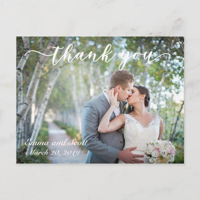 Script Handwritten Photo Wedding Thank You Card | Zazzle