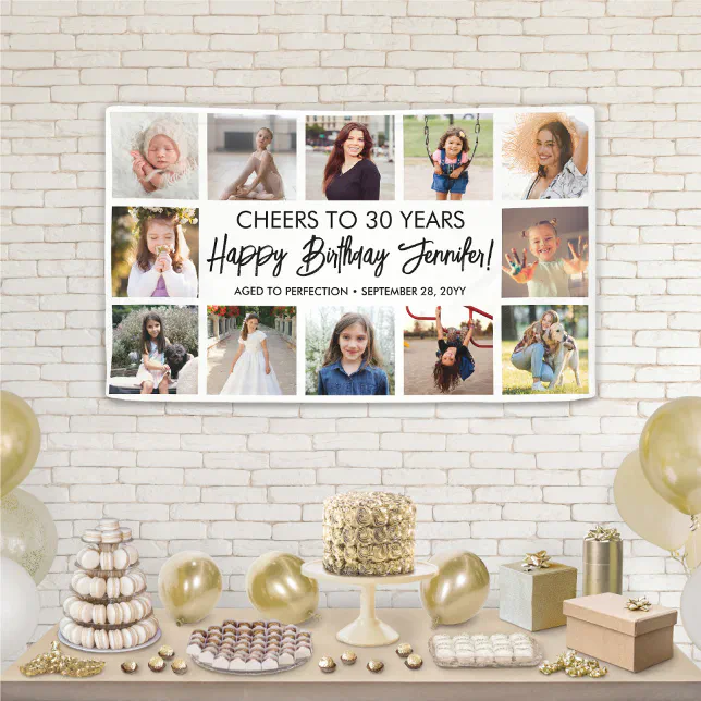 Script Happy Birthday Modern Photo Collage Party Banner | Zazzle