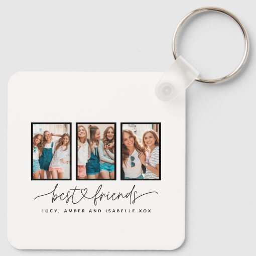 Script heart cute modern multi photo best friends keychain | Zazzle