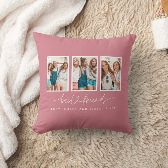 Script heart cute modern multi photo best friends throw pillow | Zazzle
