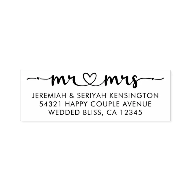 Script Heart Mr Mrs Newlywed Return Address Self-inking Stamp | Zazzle