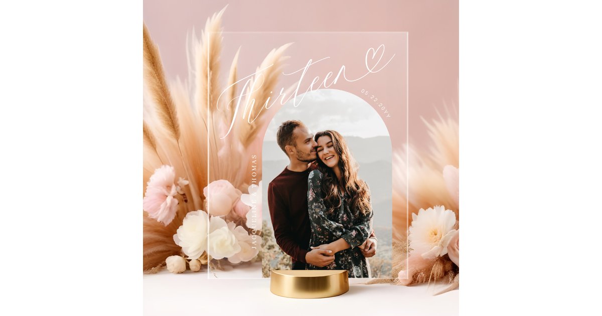 Script Heart Photo Wedding Table Number Thirteen Acrylic Sign | Zazzle