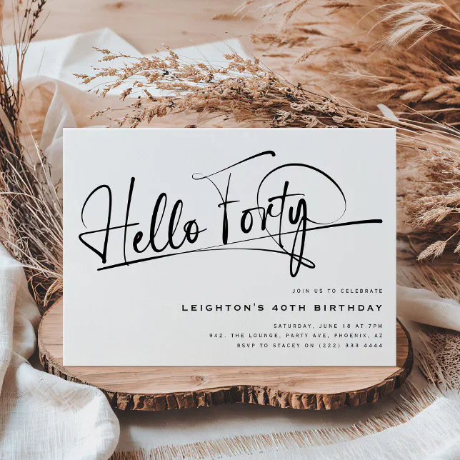 Script Hello Forty Minimalist 40th Birthday Invitation | Zazzle