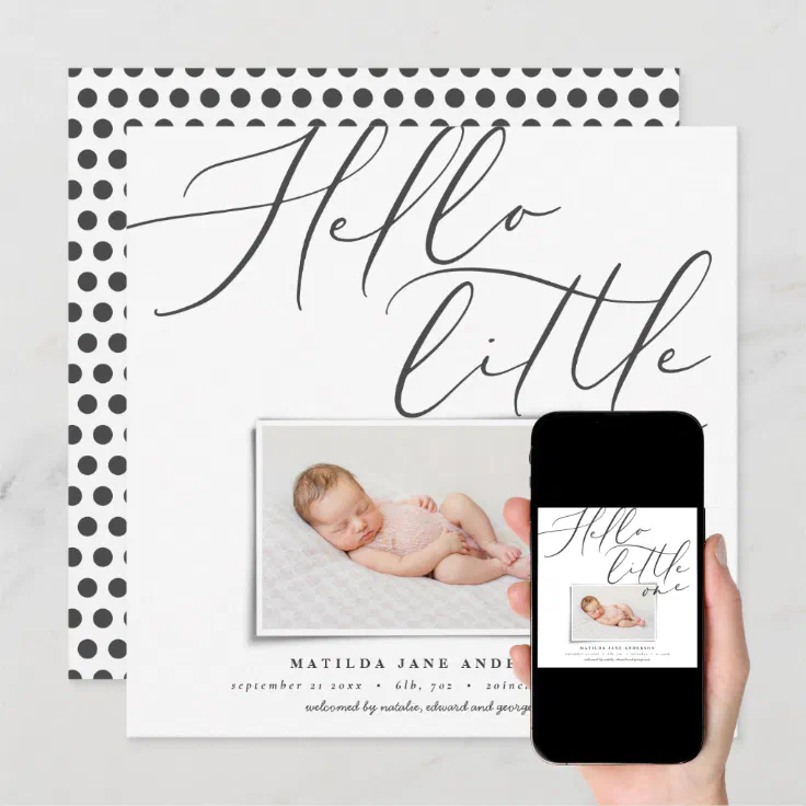 Script hello little one modern 1 photo typography announcement | Zazzle