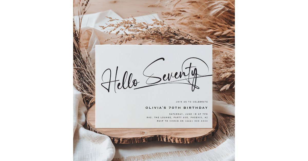 Script Hello Seventy Minimalist 70th Birthday Invitation | Zazzle