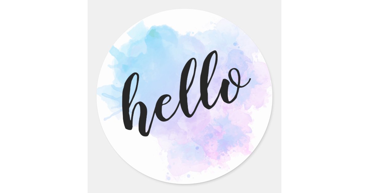 Script HELLO Watercolor Splash Classic Round Sticker | Zazzle