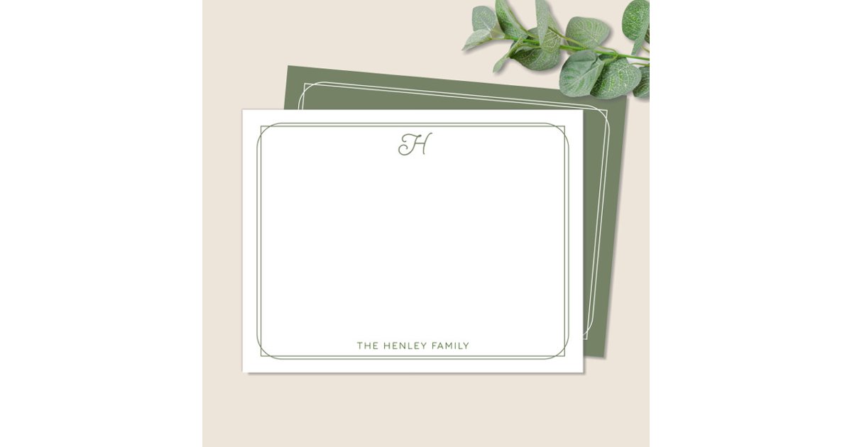 Script Initial Pretty Family Stationery Green Note Card | Zazzle