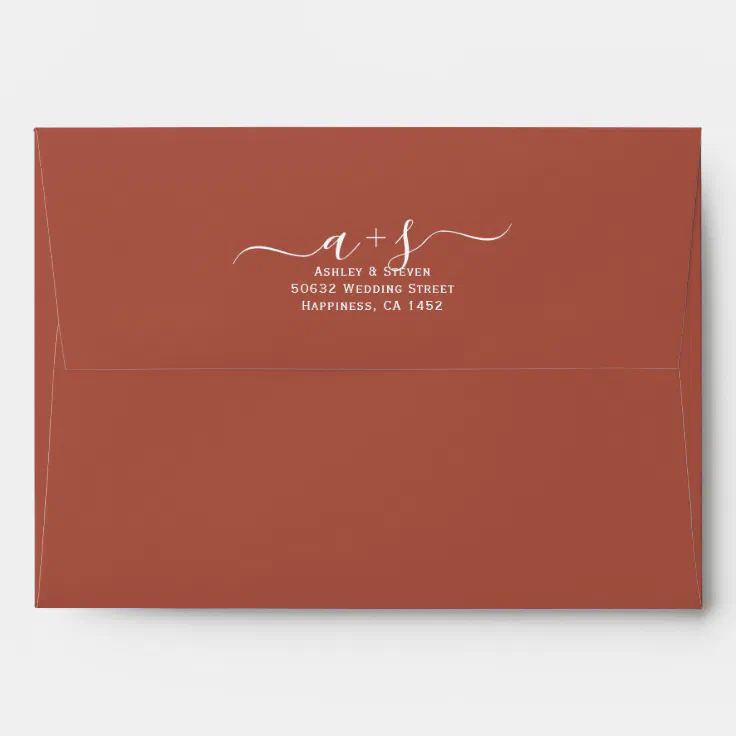Script initials terracotta wedding envelope | Zazzle