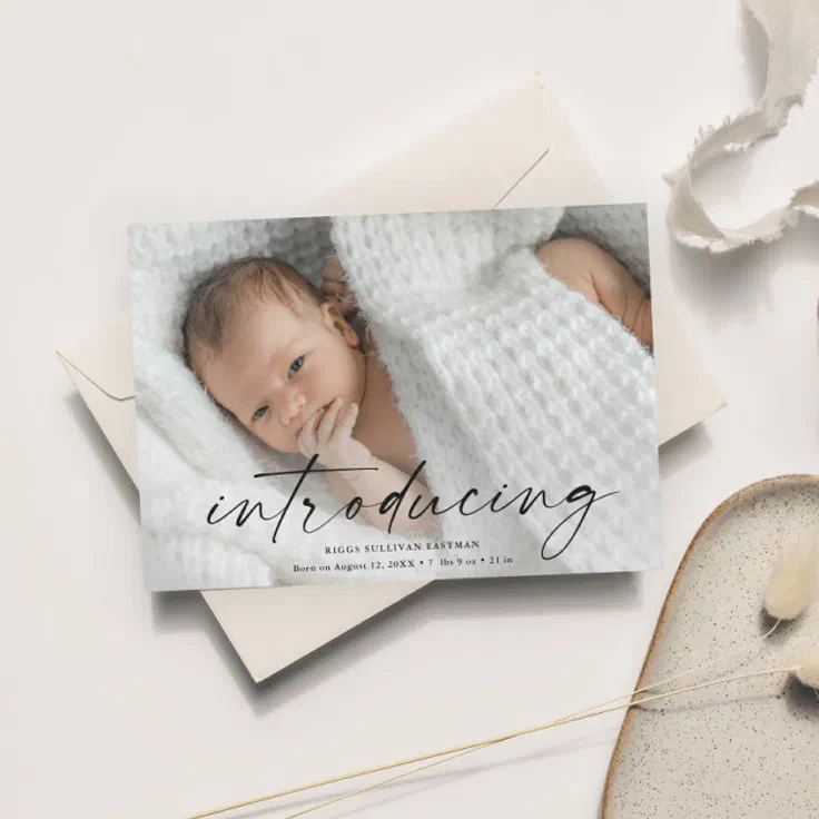Script Introducing Baby Photo Thank You Magnetic Invitation | Zazzle