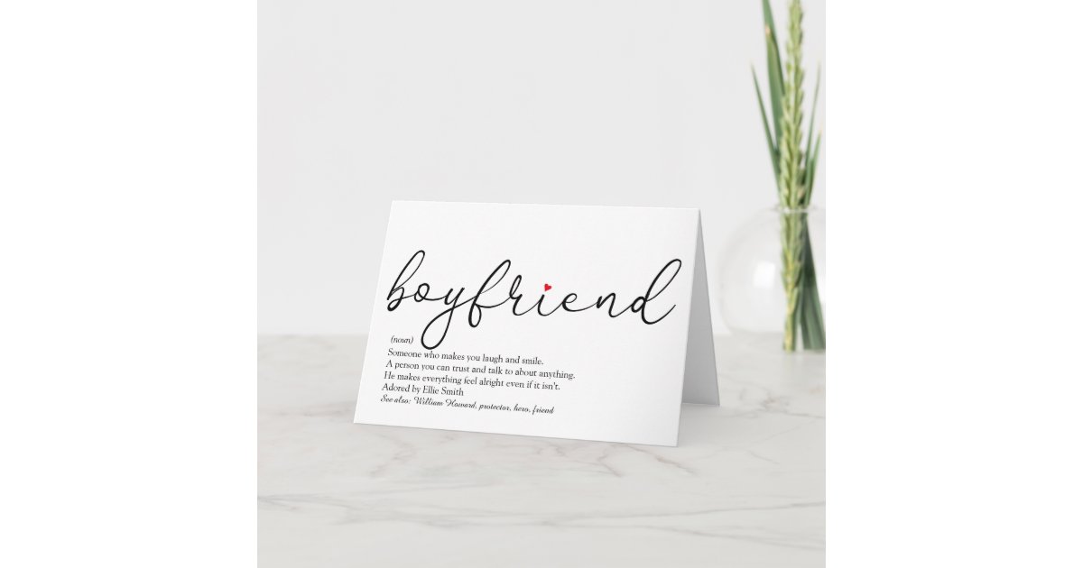 Script Love Heart Boyfriend Definition Card | Zazzle