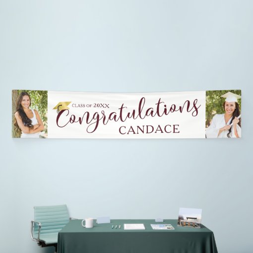 Script Maroon CONGRATULATIONS Photo Graduation Banner | Zazzle