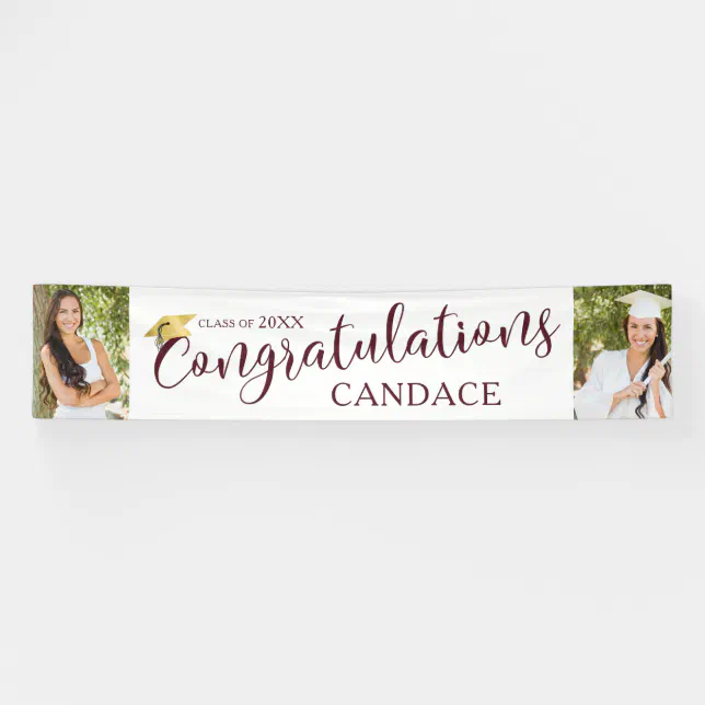 Script Maroon CONGRATULATIONS Photo Graduation Banner | Zazzle